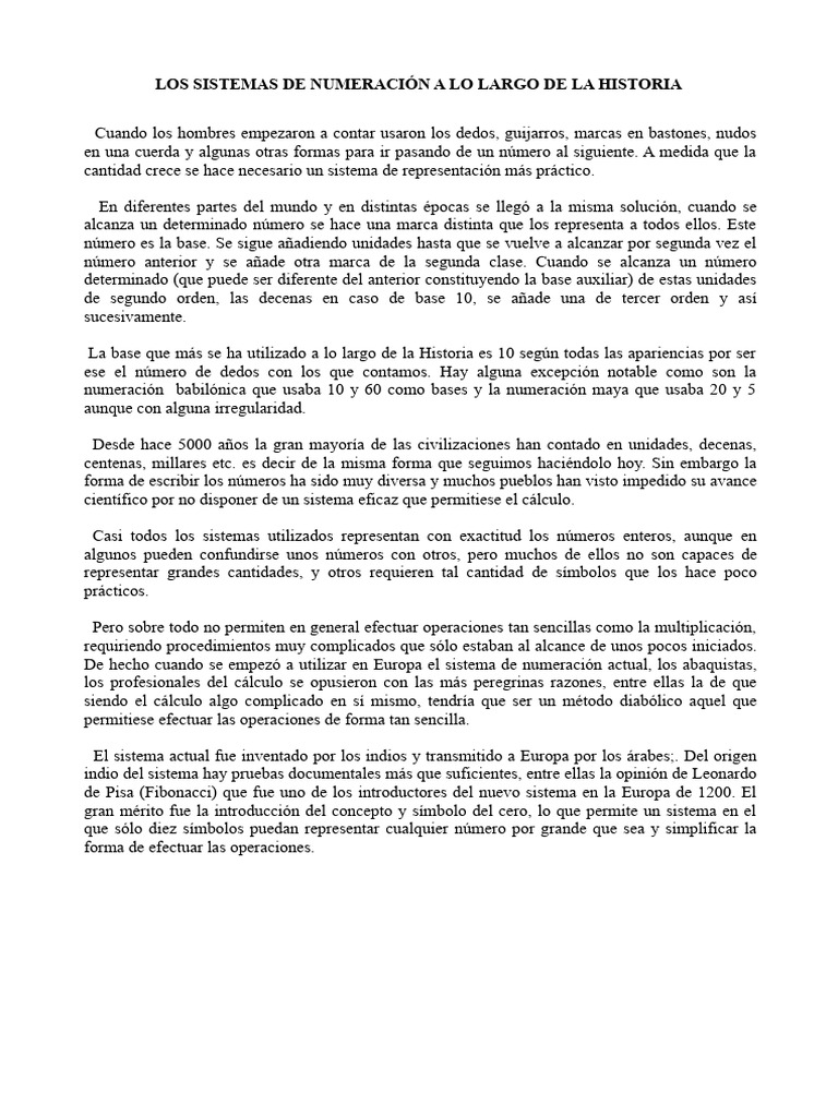 Los Sistemas de Numeración A Lo Largo de La Historia | PDF | Artes del ...