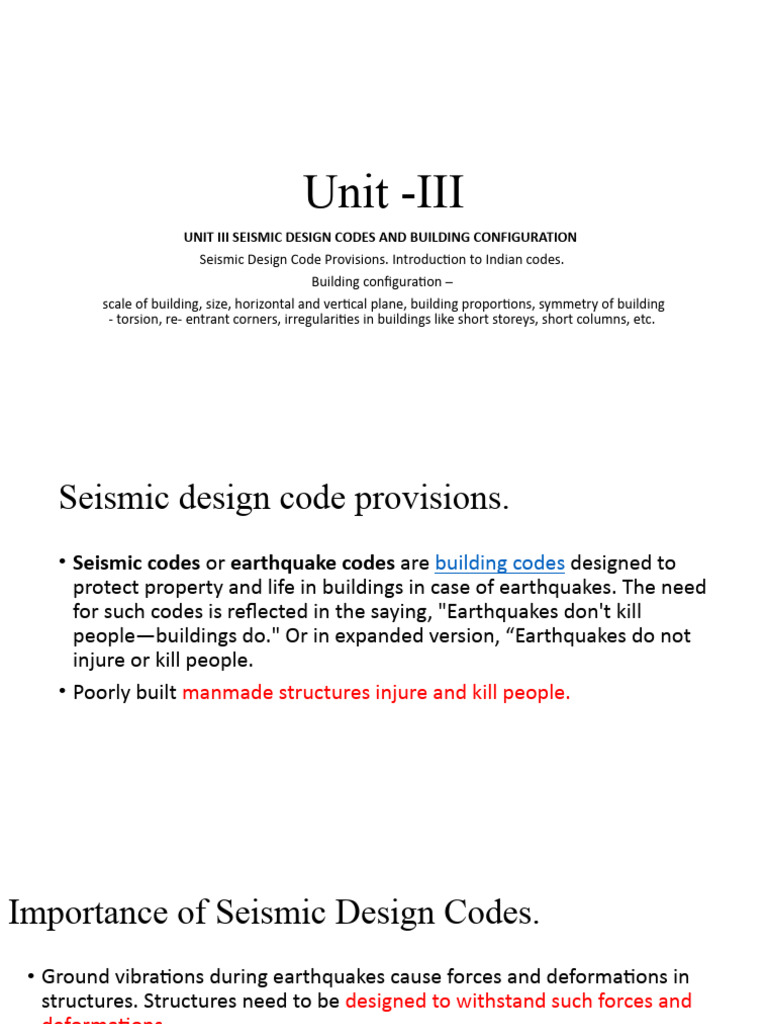 Unit - III Seismic Design Codes | PDF | Earthquake Engineering ...