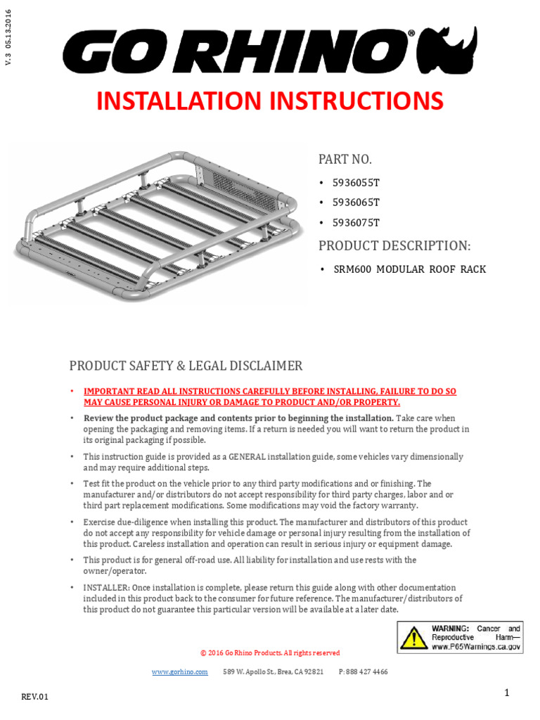 Rhino Roof Rack Installation Guide | PDF | Screw