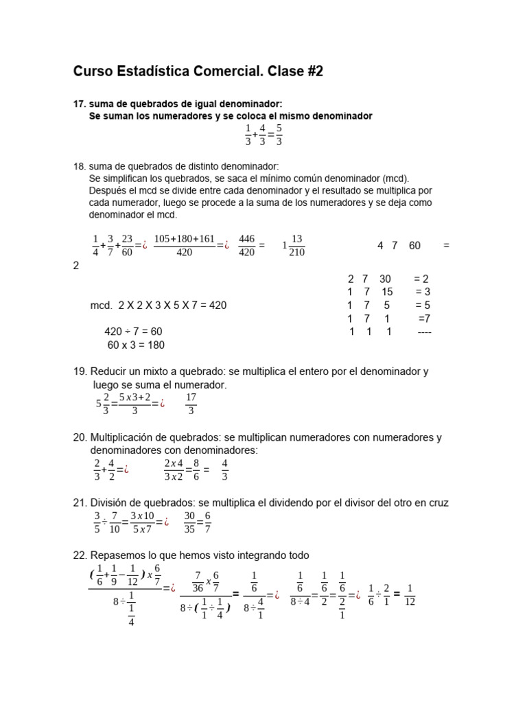 2do Contenido Estadistica Fracciones, Potencias y Raiz 2022 | PDF | Números | Álgebra