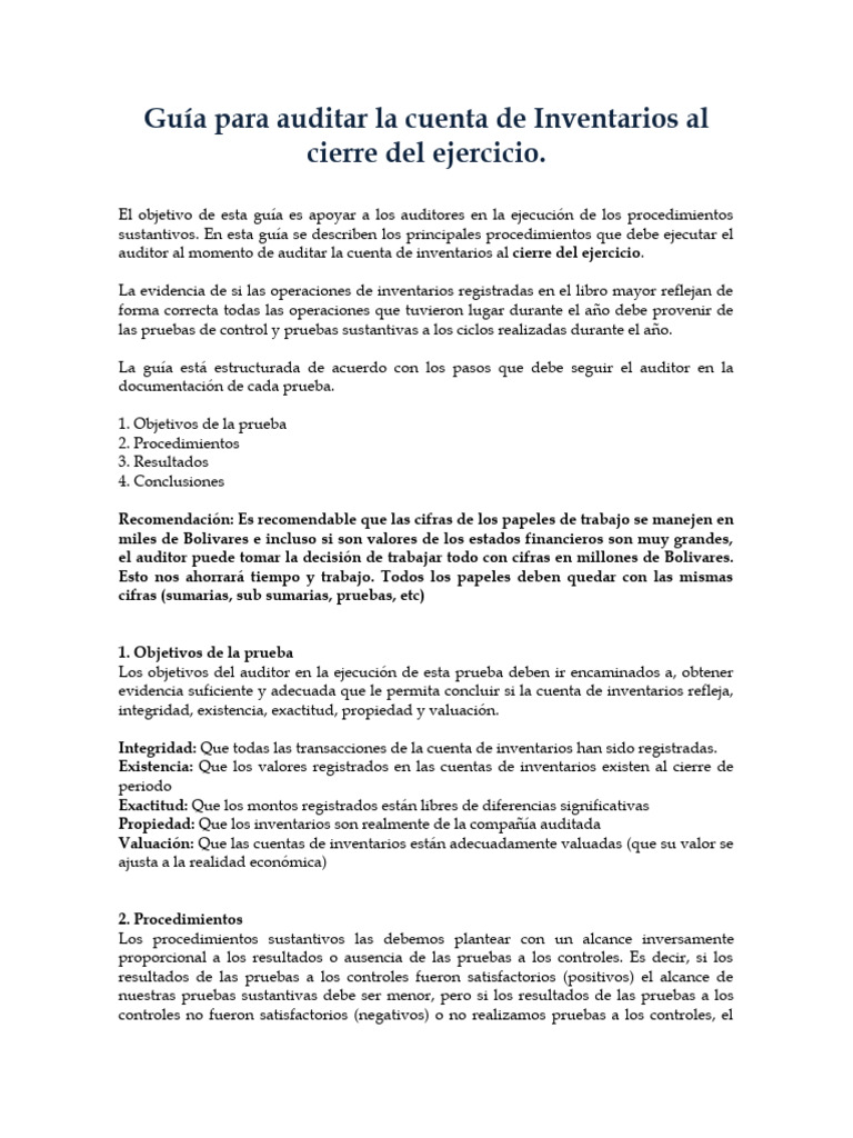 Guía para Auditar La Cuenta de Inventarios Al Cierre Del Ejercicio ...