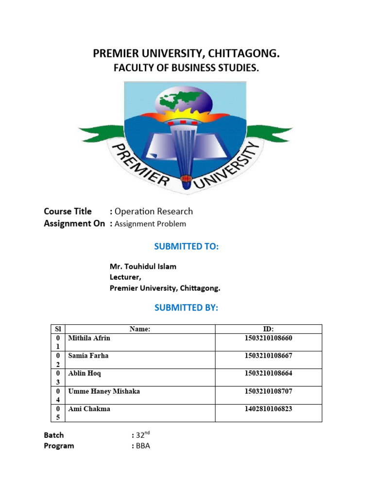 Operation Research Assignment Problem | PDF | Computational Science ...