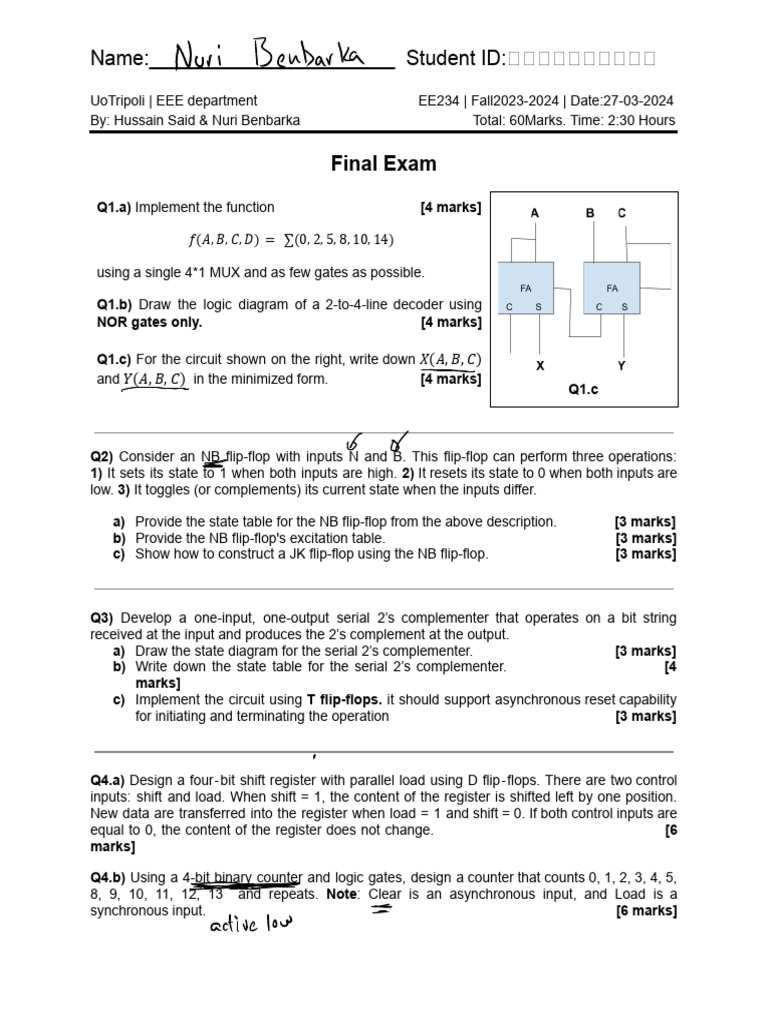 EE234 Final Exam Fall 2023-11 - Annotated | PDF | Electrical ...