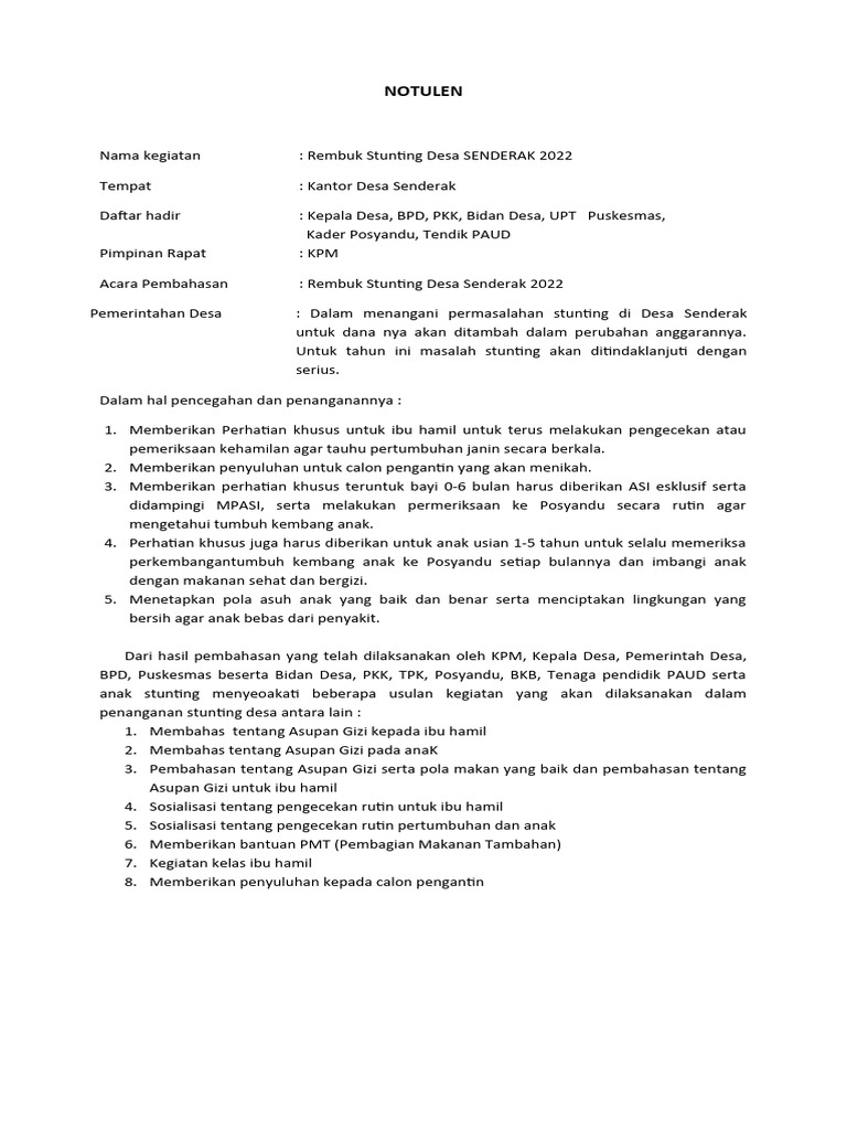 Notulen Rembuk Stunting | PDF