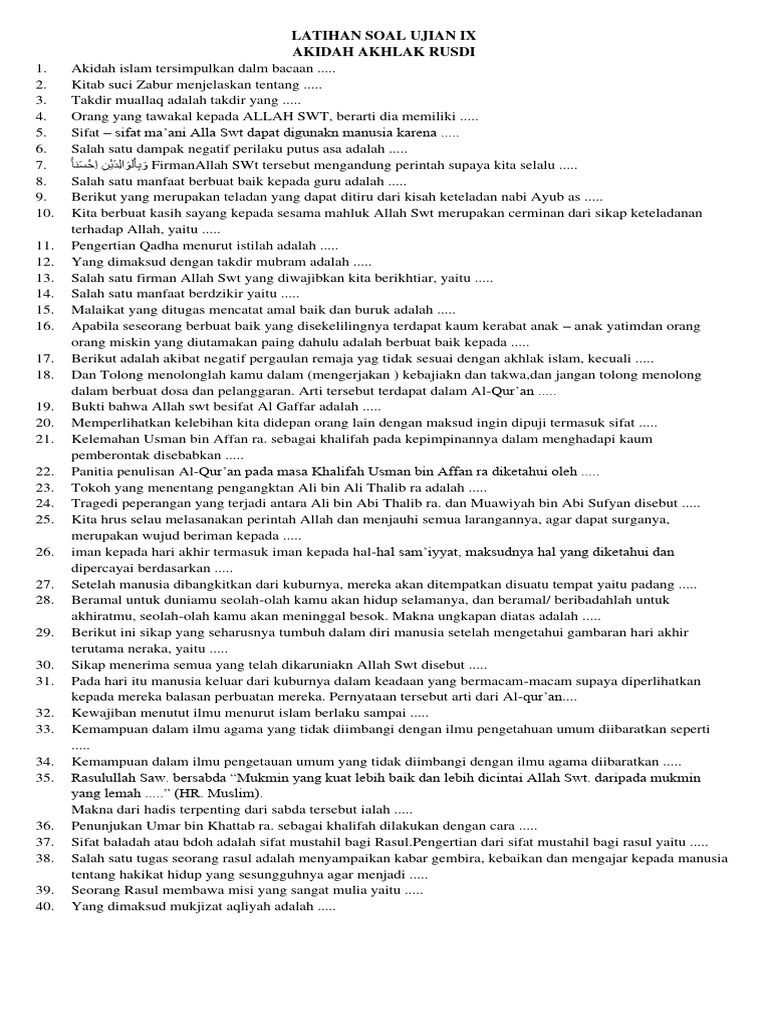Latihan Soal Ix Akidah Rusdi | PDF