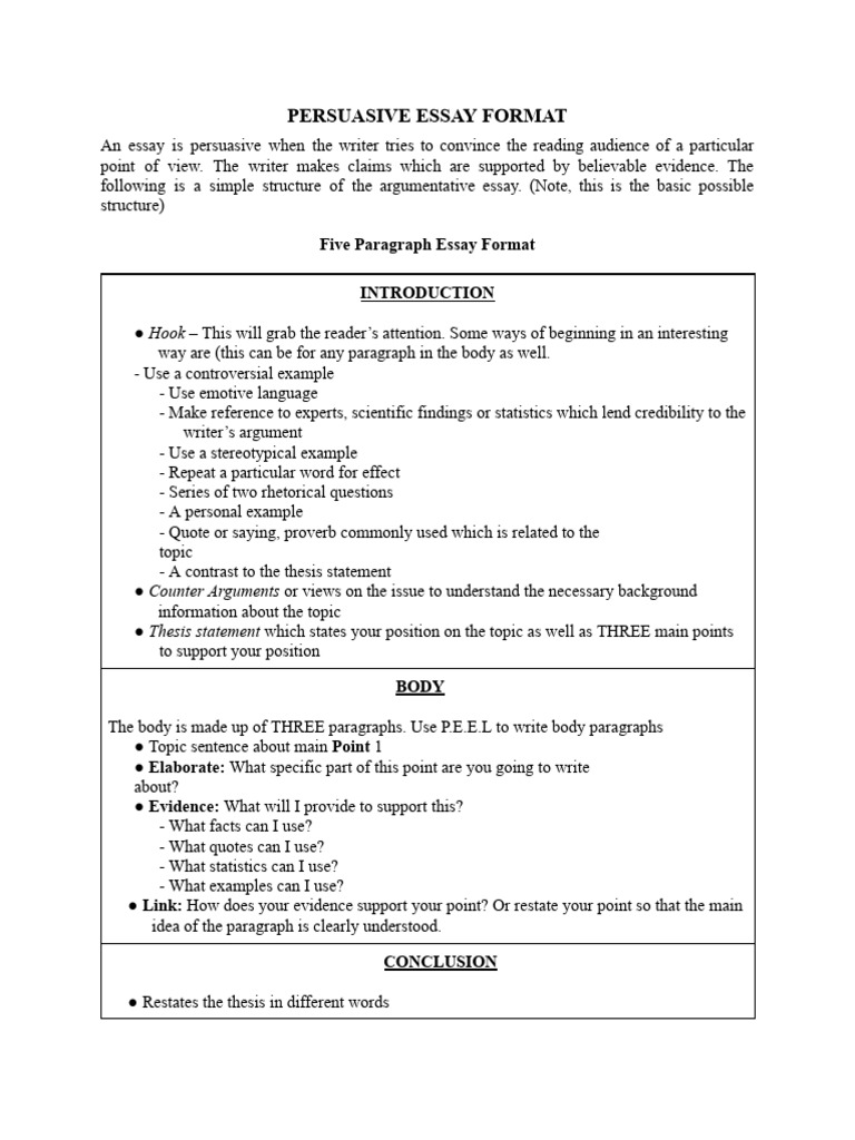 Persuasive Essay Format | PDF | Essays | Evidence