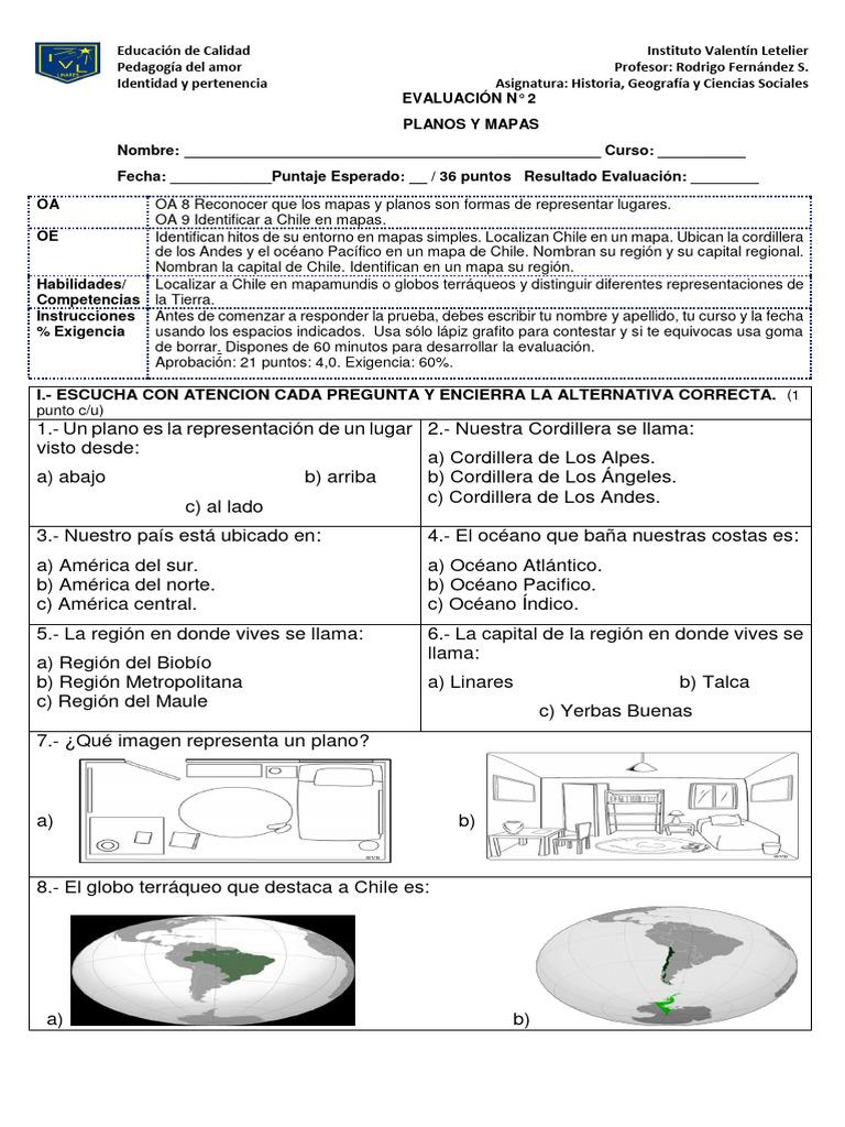 Prueba Historia Planos y Mapas | PDF | Chile