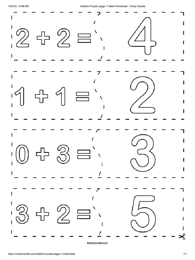 Addition Puzzle (Page 1) Math Worksheet - Twisty Noodle | PDF