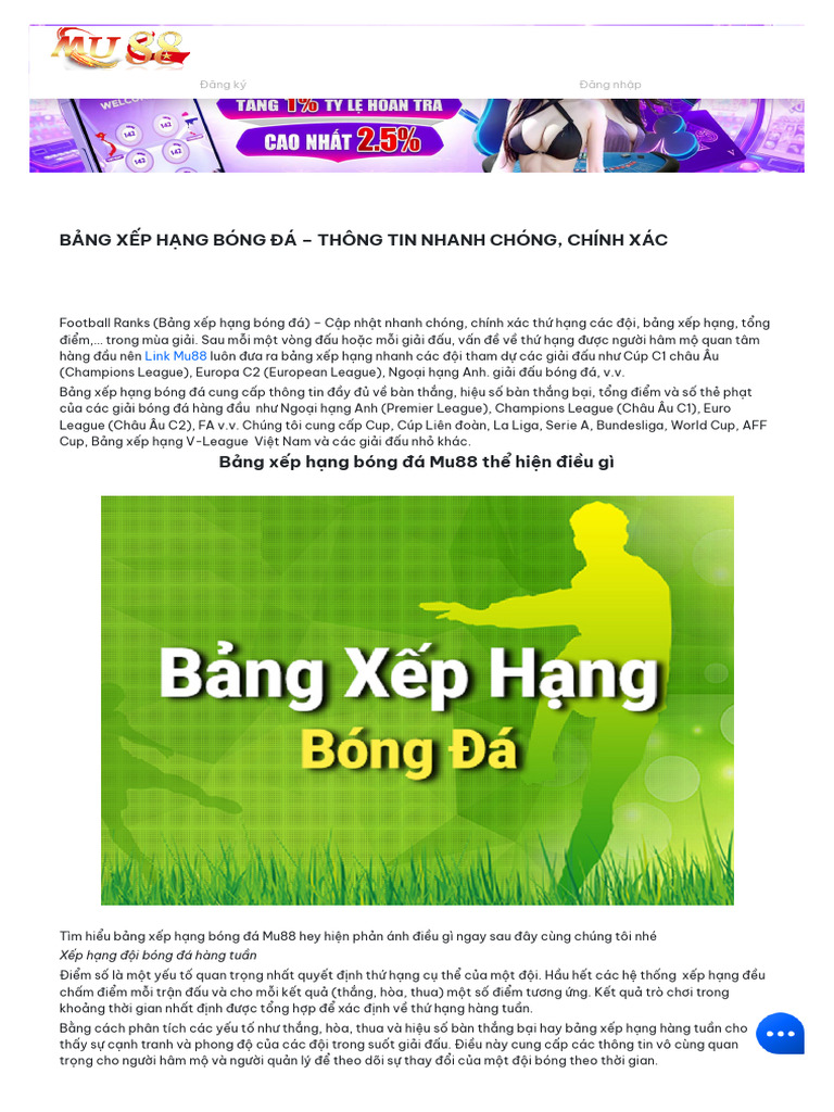 Bang Xep Hang Bong Da | PDF