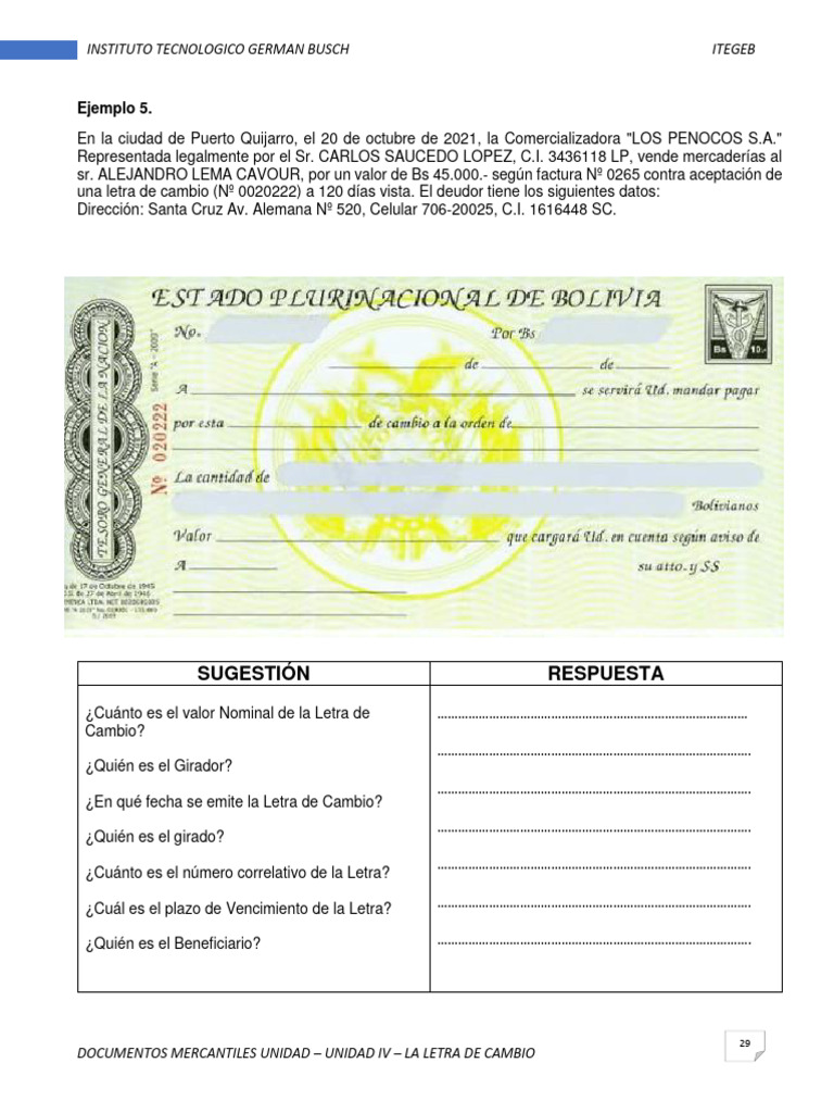Ejemplos Prácticos de Letras de Cambio | PDF | Pagaré | Instrumentos ...