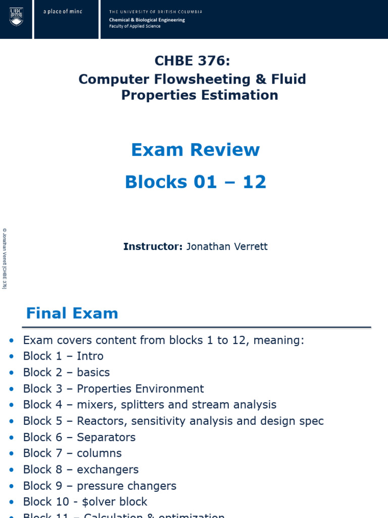 CHBE 376 (2023W) Block 16 - Exam Review (Blocks 01 - 12) | PDF ...