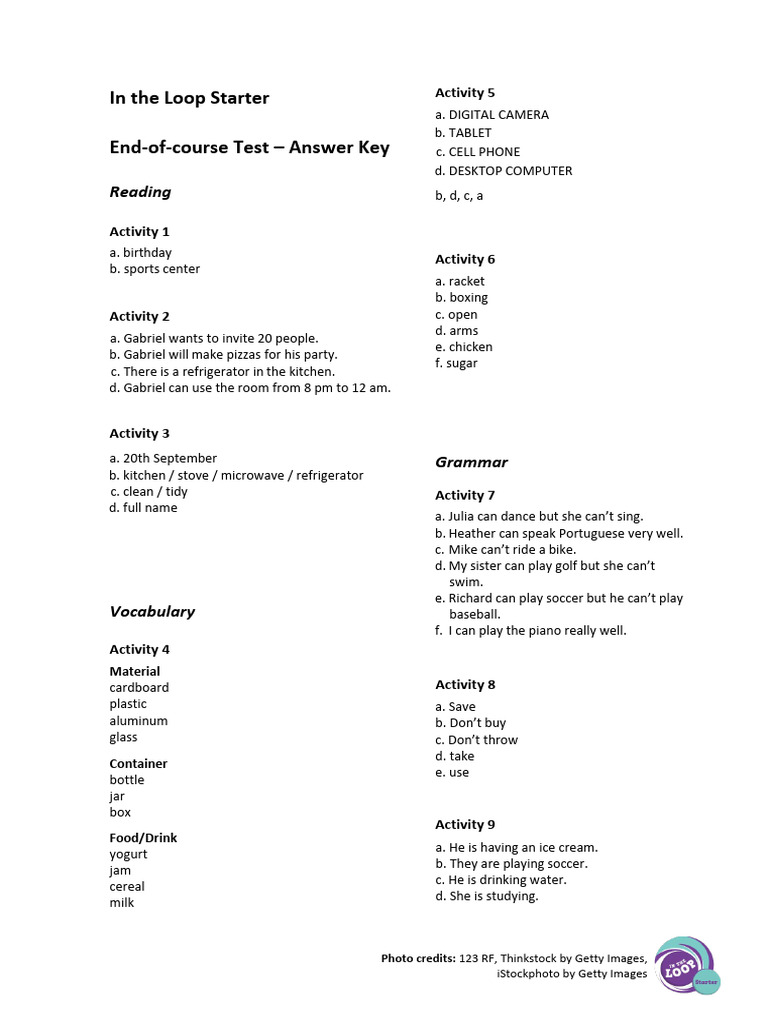 End-of-Course Test Answer Key | PDF