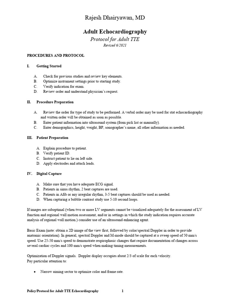 Adult Echocardiography Protocol | PDF | Heart Valve | Ventricle (Heart)