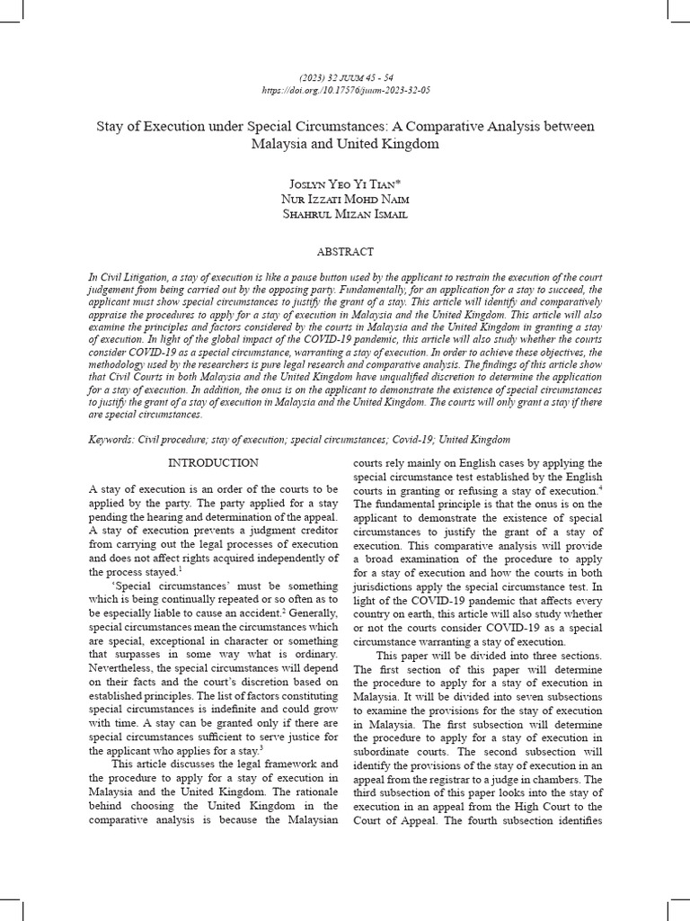 Comparative Analysis of Stay of Execution | PDF | Judgment (Law) | Appeal