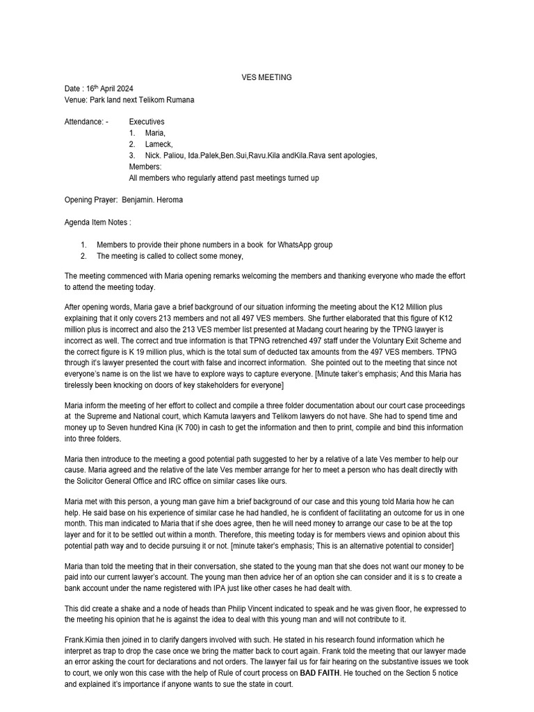 Ves Meetin Notes Updated | PDF | Lawyer