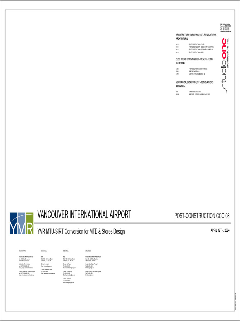 YVR MTU-SIRT Renovation Drawings | PDF | Home | Civil Engineering