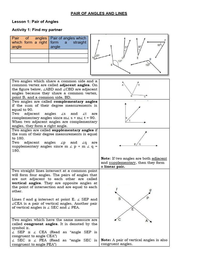 Pair of Angles and Lines | PDF | Angle | Perpendicular