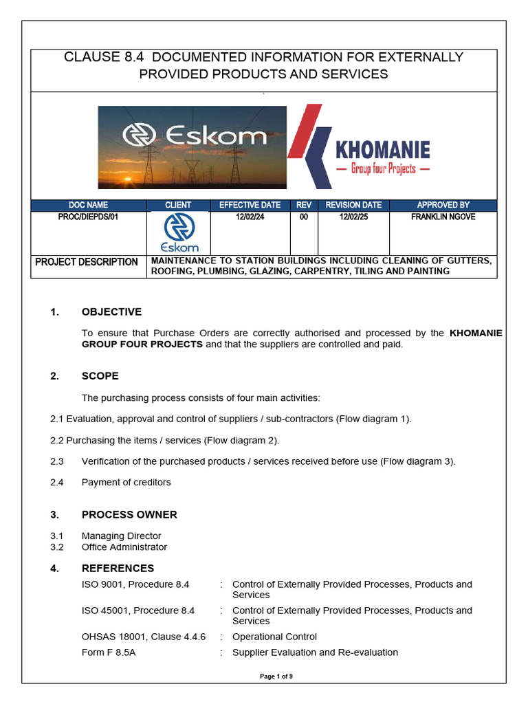 B2 Documented Information For Externally Provided Products and Services ...