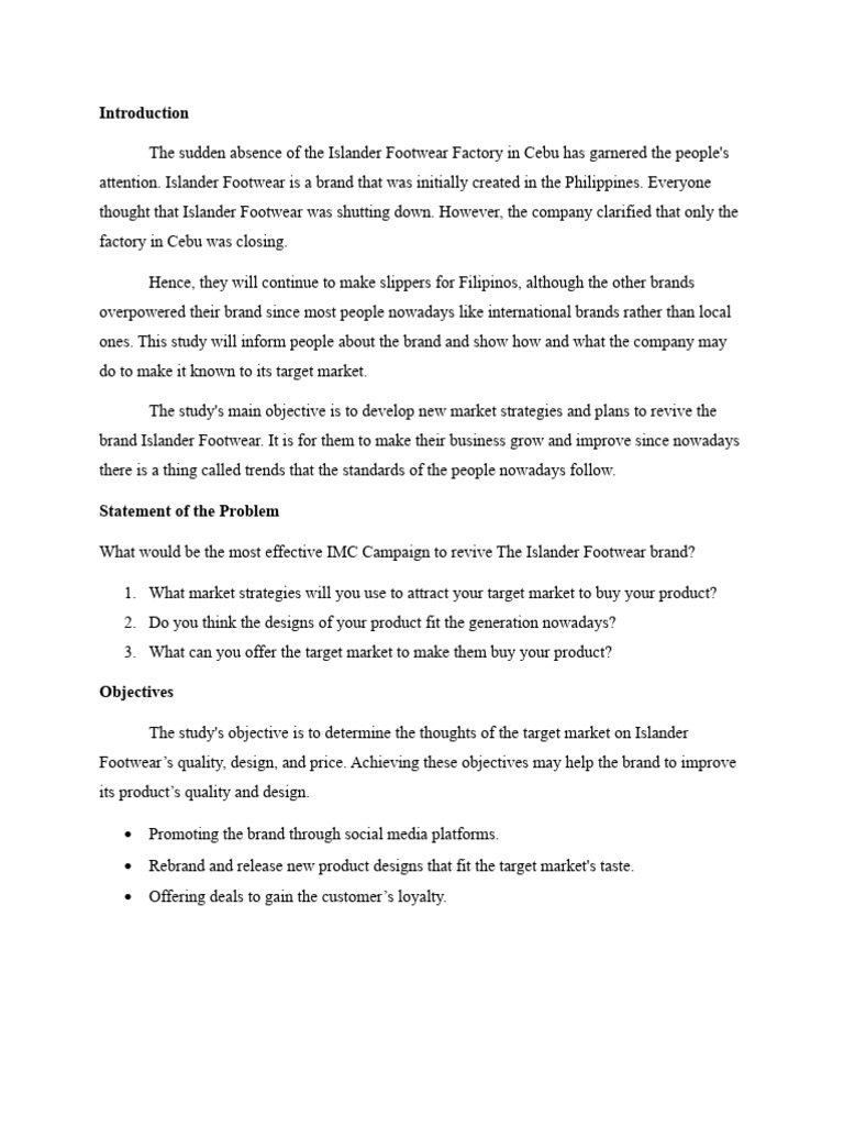 Islander Footwear Research | PDF | Brand | Questionnaire