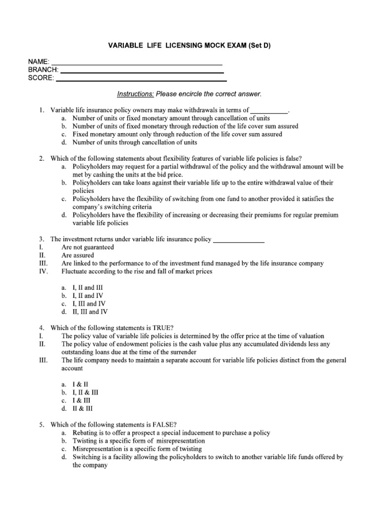 Variable Mock Exam | PDF