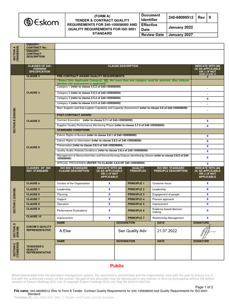 Form A | Download Free PDF | Iso 9000 | Business