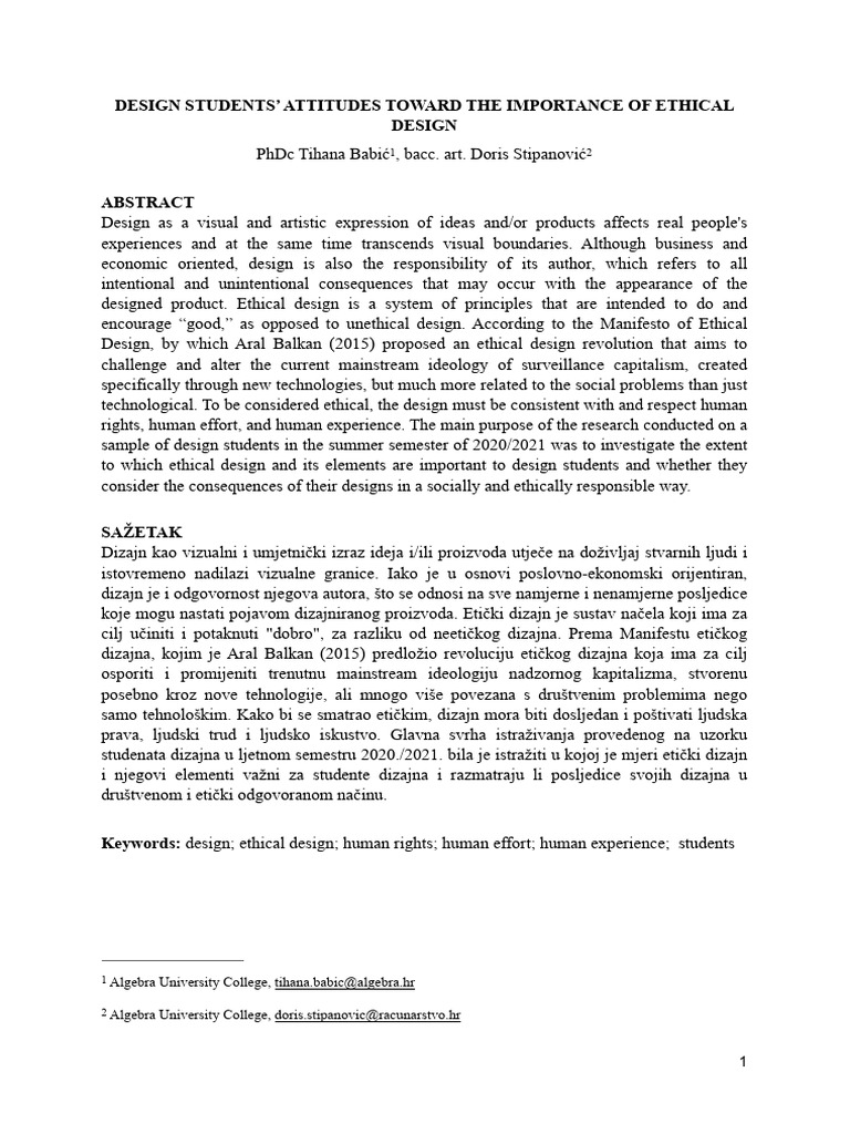 Design Students' Attitudes Toward The Importance of Ethical Design ...