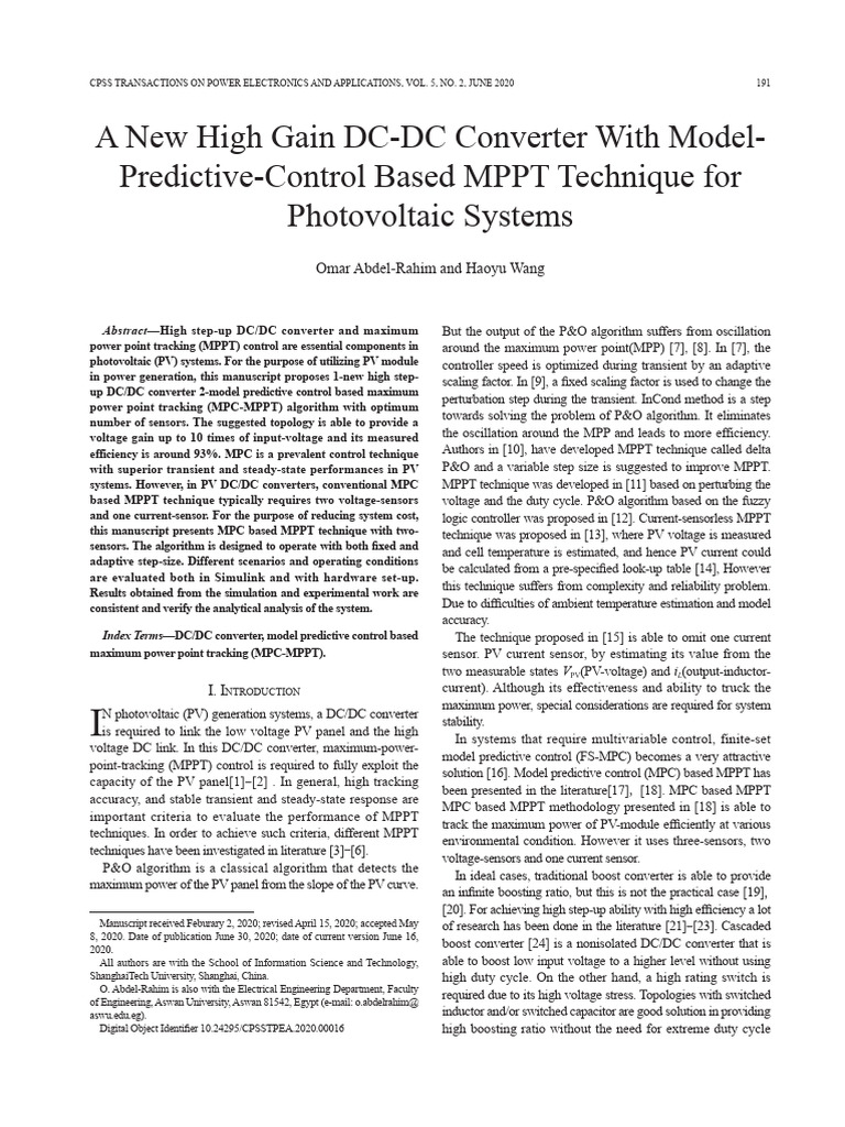 A New High Gain DC-DC Converter With Model-Predictive-Control Based ...