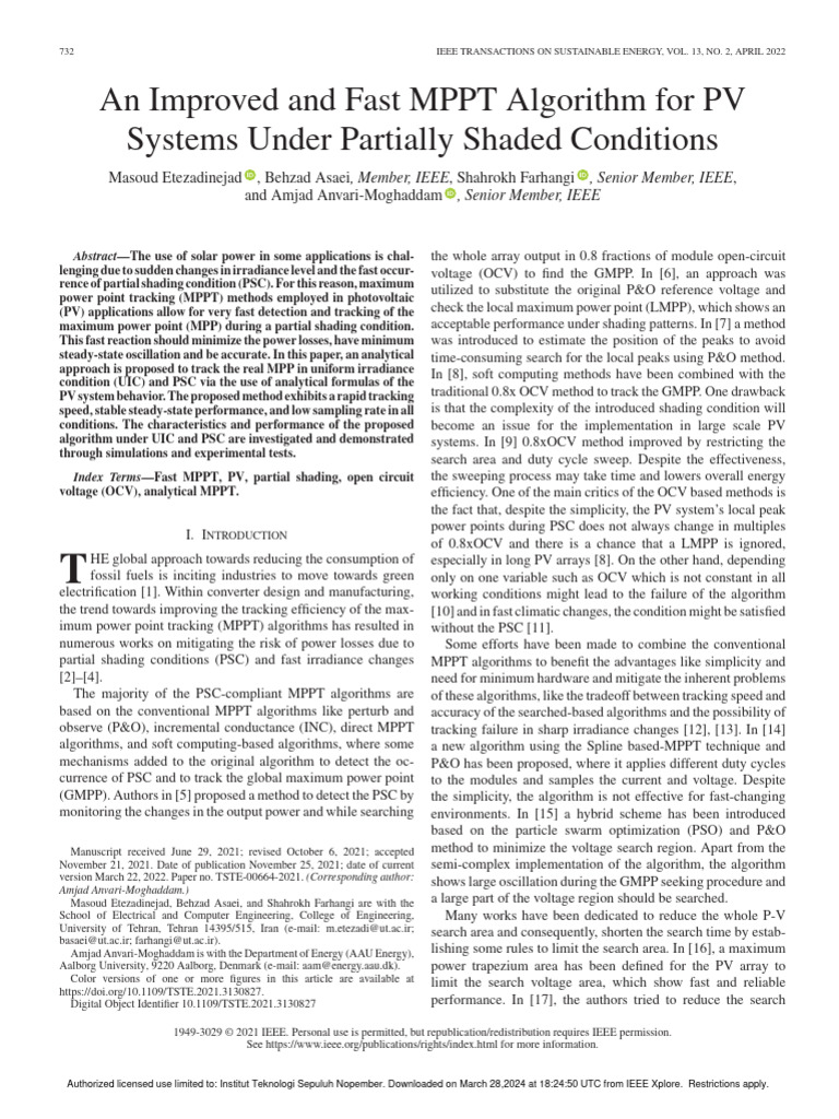 An Improved and Fast MPPT Algorithm For PV Systems Under Partially Shaded Conditions | PDF ...