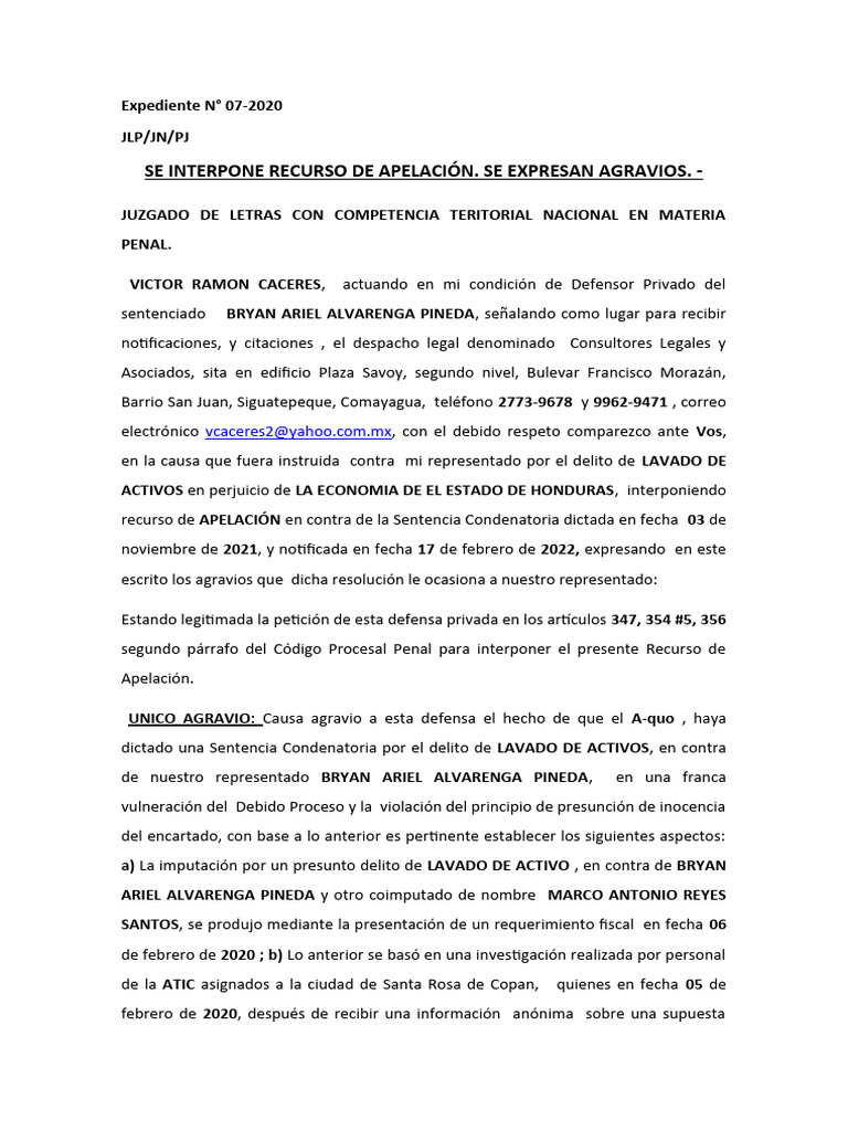 Apelacion Procedimiento Abreviado Lavado Activos JN | PDF | Sentencia (ley) | Derecho penal