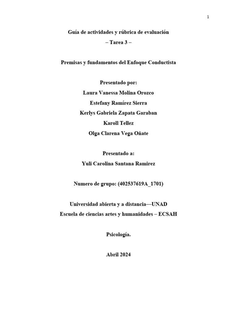 Tarea 3 - Premisas y Fundamentos Del Enfoque Conductista (1) - 4 | PDF | Behaviorismo | Sicología