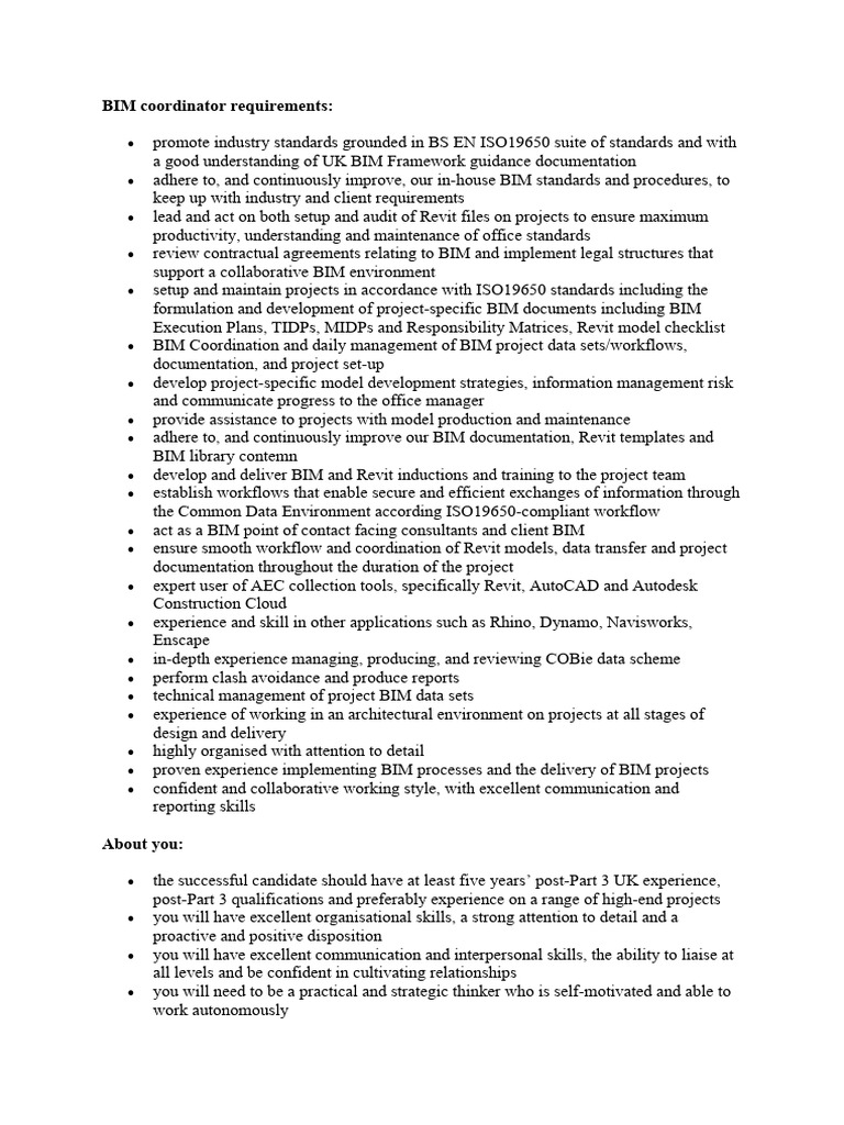 BIM coordinator requirements | PDF | Building Information Modeling ...