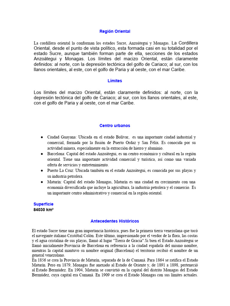 Región Oriental | PDF | Venezuela | Ciencias de la Tierra