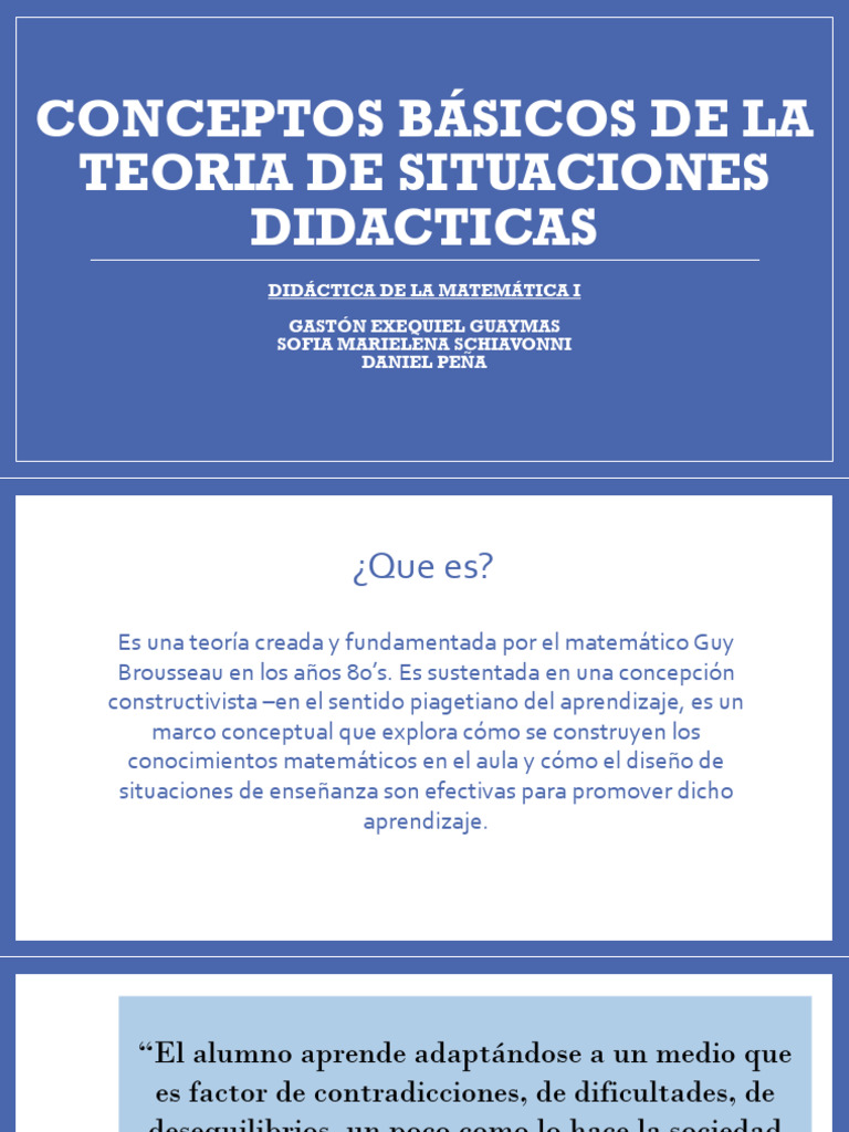 Conceptos básicos de la TEORIA DE SITUACIONES DIDACTICAS | PDF | Aprendizaje | Enseñando