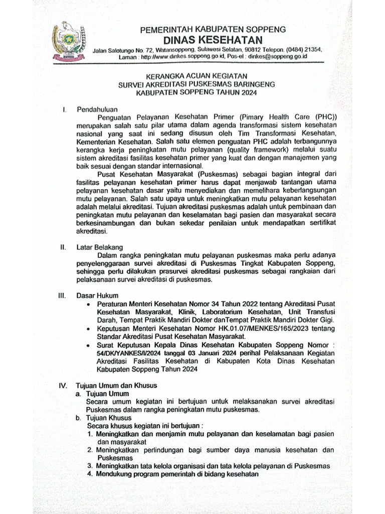 Karangka Acuan Survei Akreditasi PKM Baringeng | PDF