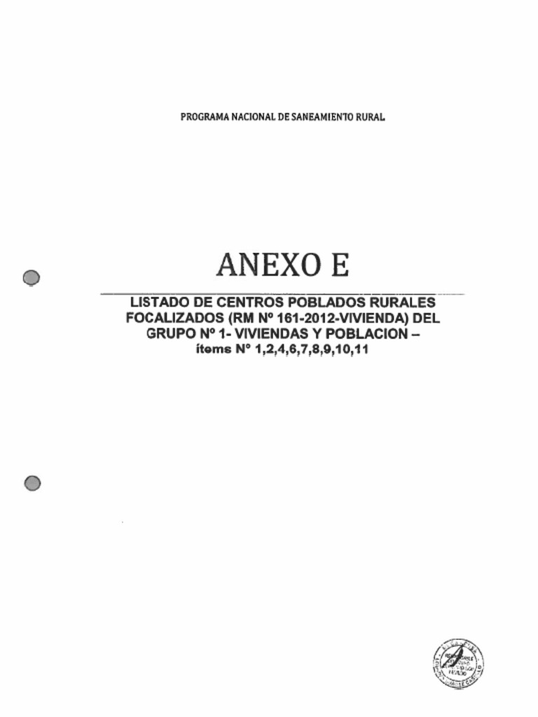 5. ANEXO E_Listado de Centros Poblados Rurales Focaliz. | PDF