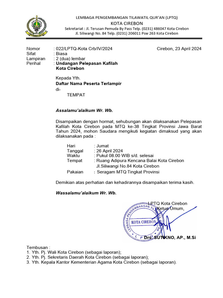 Undangan Pelepasan Kafilah MTQ 2024 | PDF