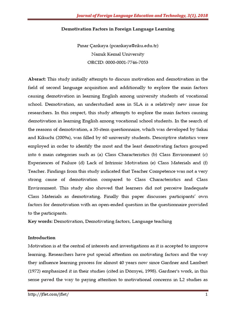 Demotivation Factors in Foreign Language Learning | PDF | Second ...
