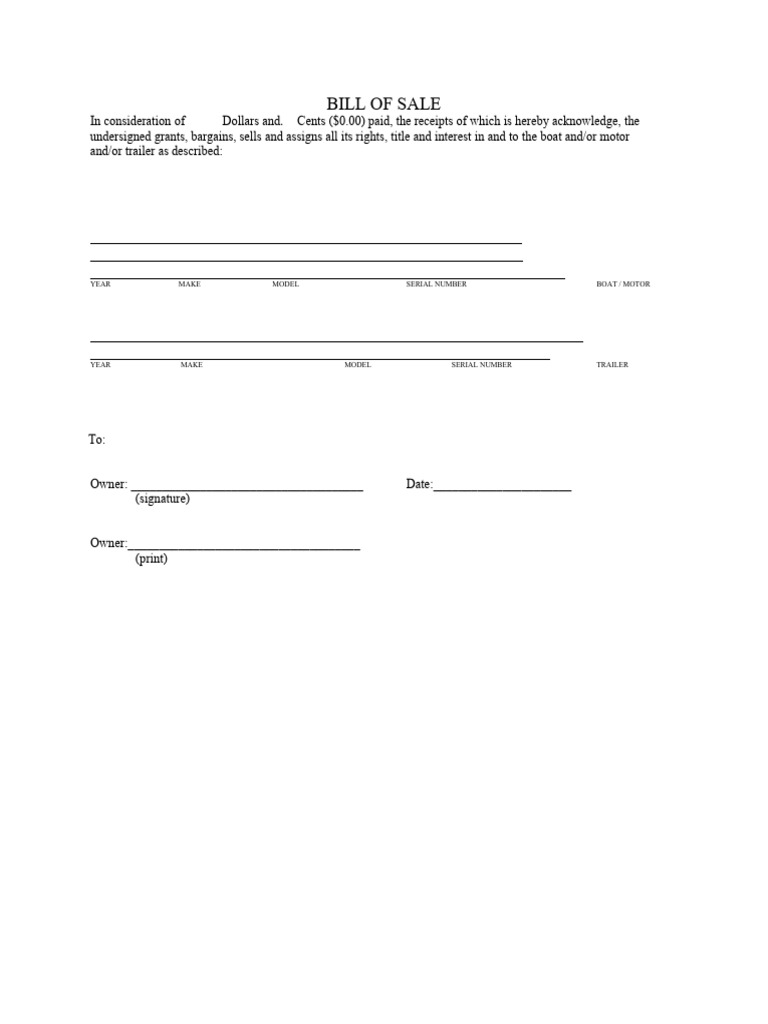 Blank Boat Bill of Sale | PDF | Business | Law