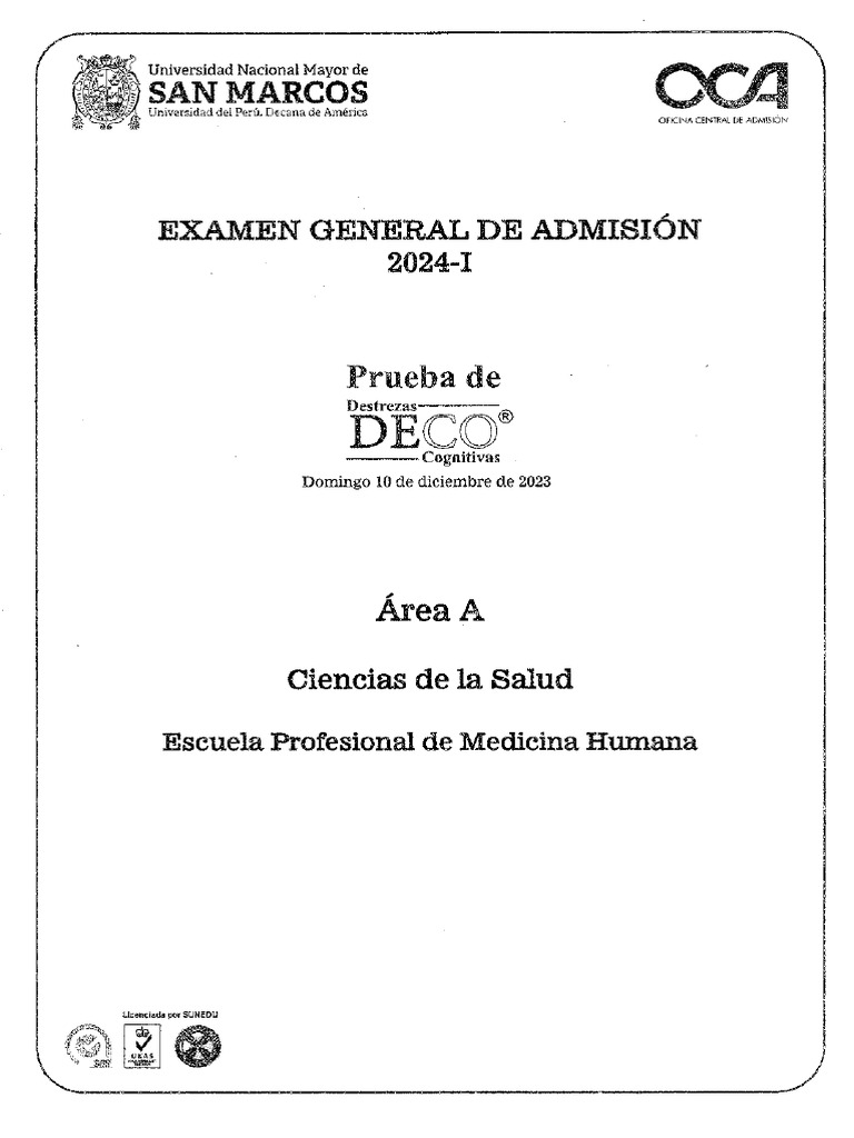 Examen de Admisión 2024-I MEDICINA HUMANA-TIPO 2 Alberto Cruz | PDF