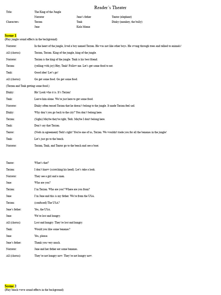 Reader's Theater - The King of The Jungle | PDF | Tarzan