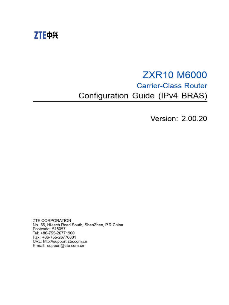 ZXR10 M6000 (V2.00.20) Carrier-Class Router Configuration Guide (IPv4 BRAS) | PDF | Computer ...