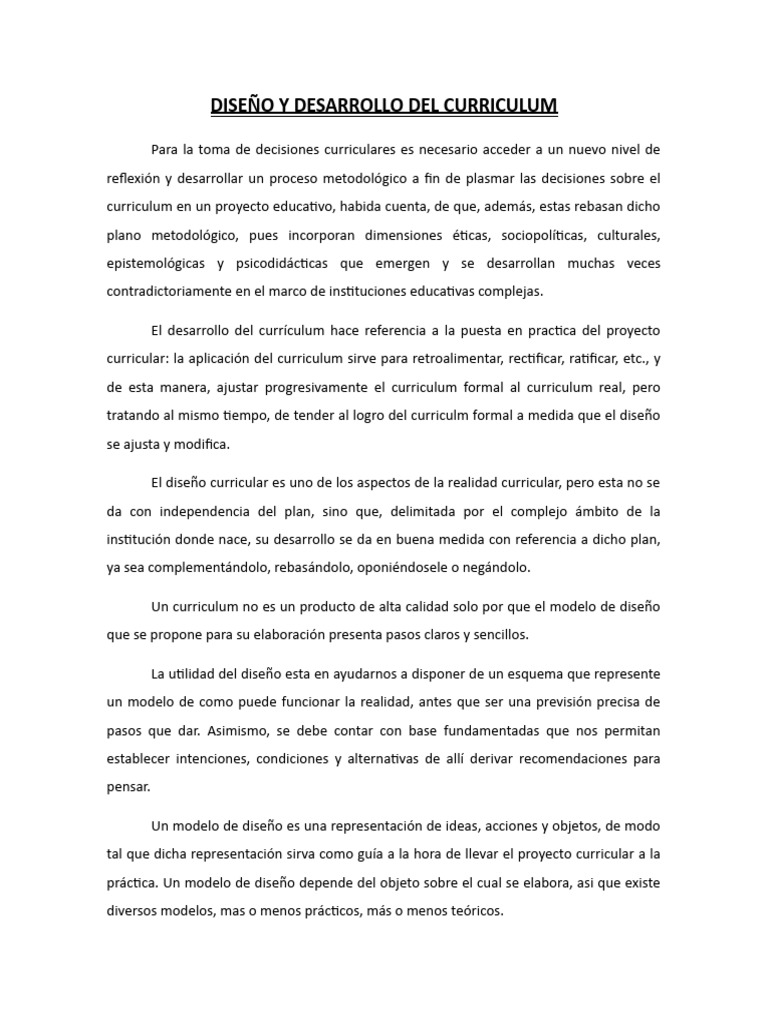 Diseño y Desarrollo Del Curriculum | PDF | Plan de estudios | Aprendizaje