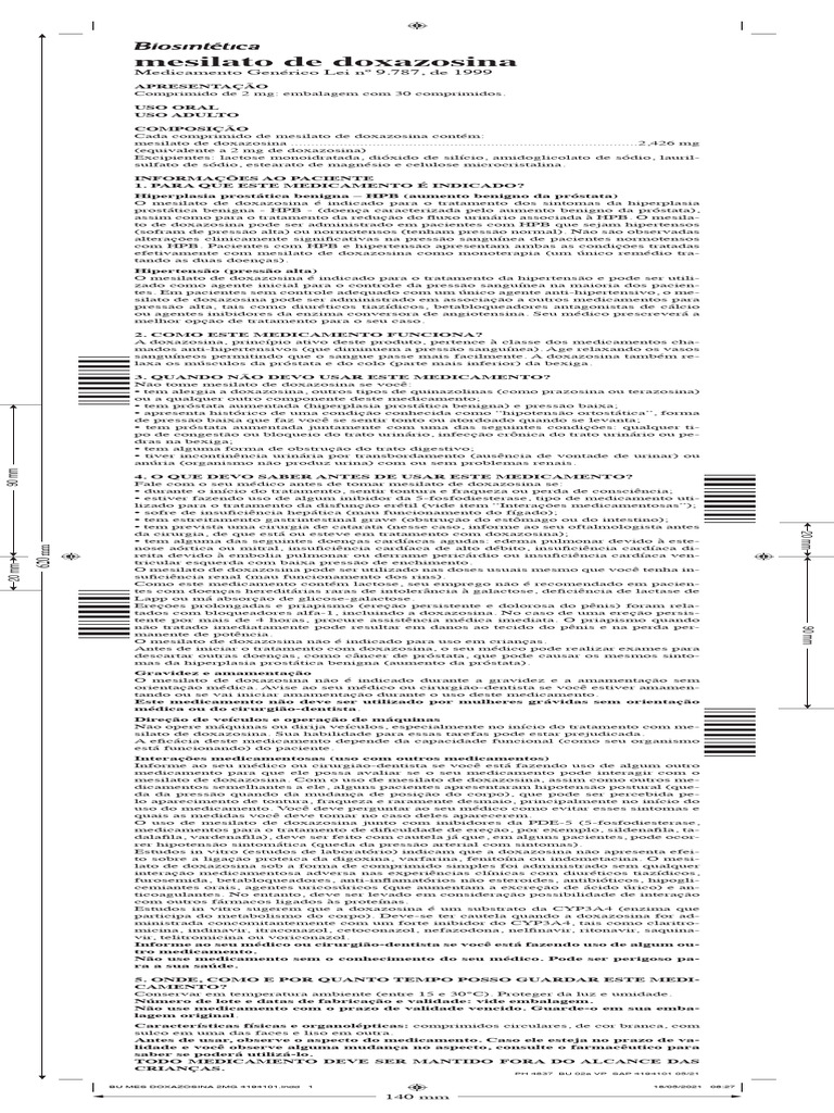 Bula Paciente Mesilato de Doxazosina | Download grátis PDF ...