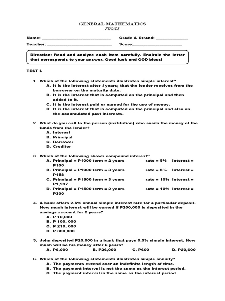Gen Math Finals | PDF | Interest | Debt