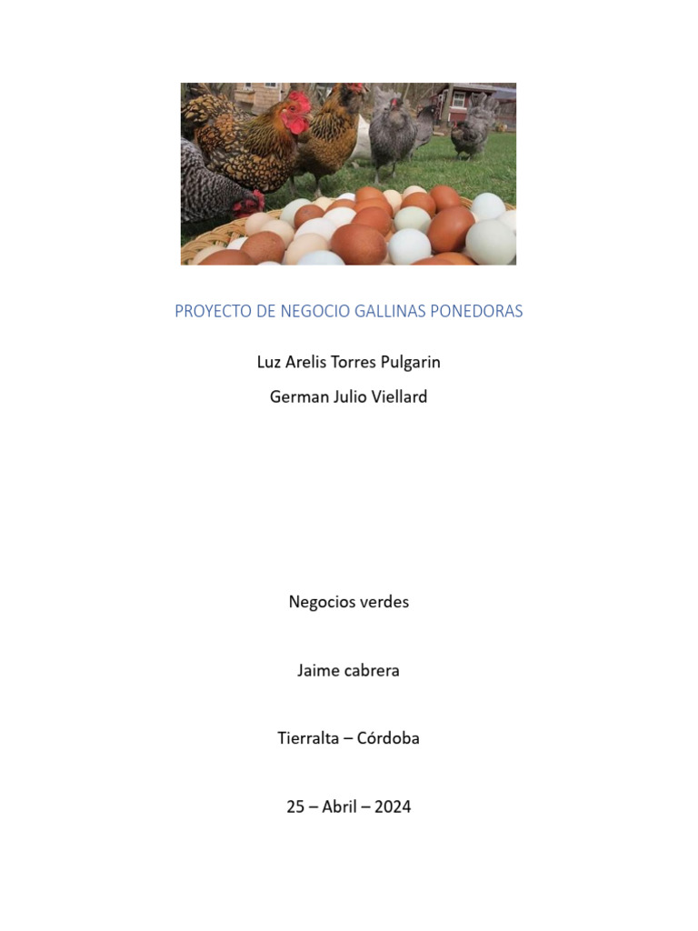 Proyecto de Negocio Gallinas Ponedoras | PDF | Pollo | Aves
