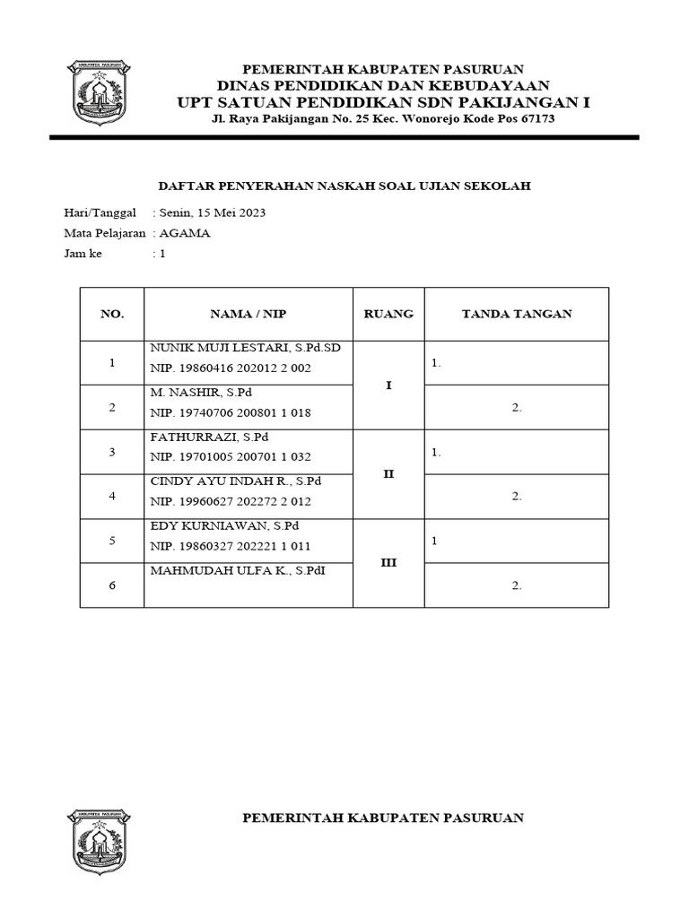 Daftar Penyerahan Soal | PDF