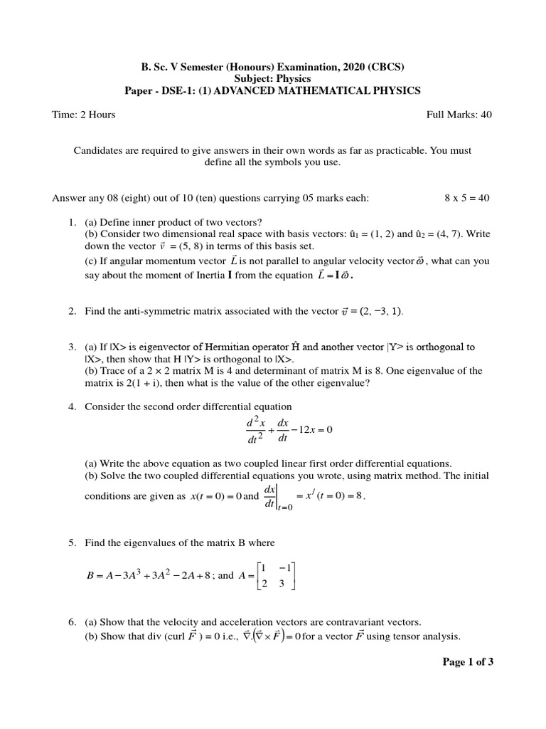 Sem5 PHSH Dse1 | Download Free PDF | Euclidean Vector | Eigenvalues And Eigenvectors