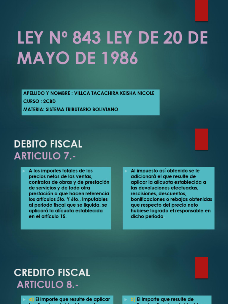 Ley #843 Ley de 20 de Mayo | PDF