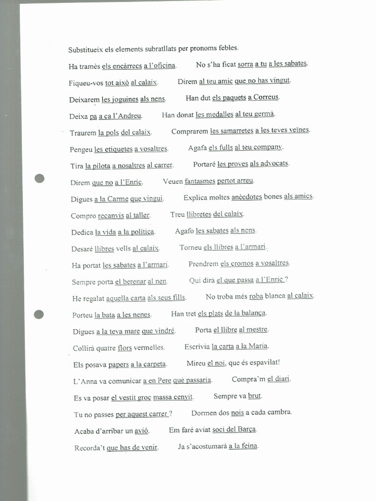 exercicis de pronoms febles | PDF