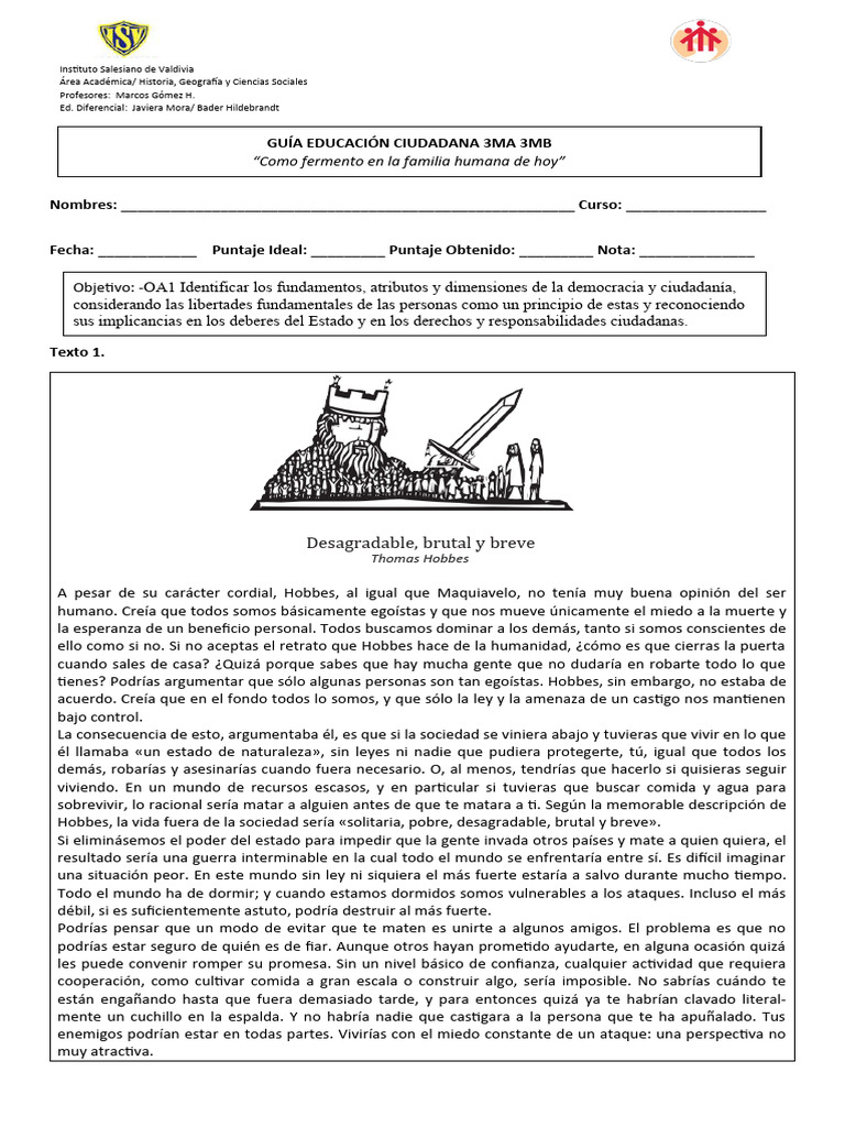 Guia Comprensión Hobbes y Rosseau 3ma 3mb | PDF | Jean-Jacques Rousseau ...